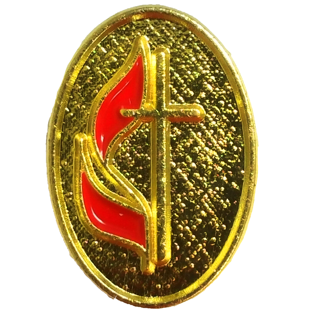 United Methodist Oval Pin | Flame and Cross Pin | Methodist Gift ...